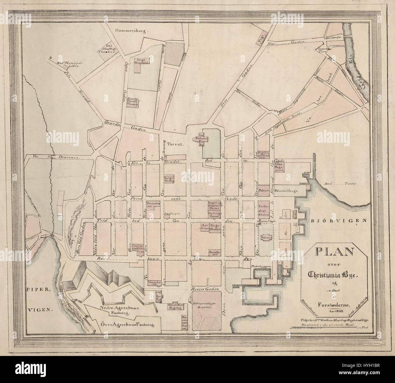 The 'Plan over Christiania Bye 1827' is a detailed map of Christiania ...