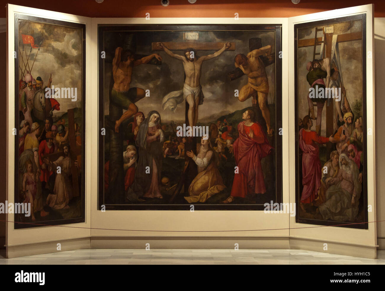 Frans Francken I's 'Triptiek van de Calvarie' (1585) is a triptych depicting the Crucifixion ...