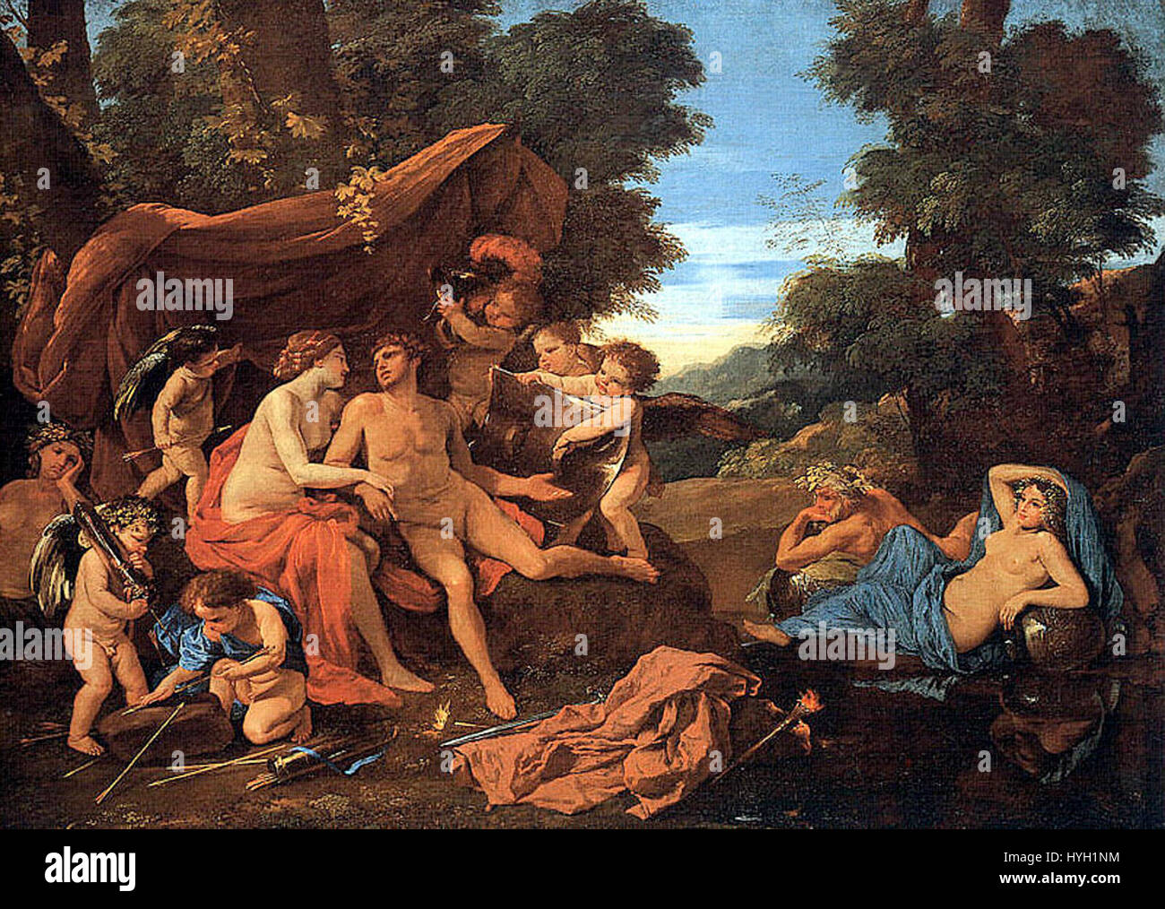 A painting by Nicolas Poussin, depicting the Roman gods Mars and Venus. The artwork captures the ...