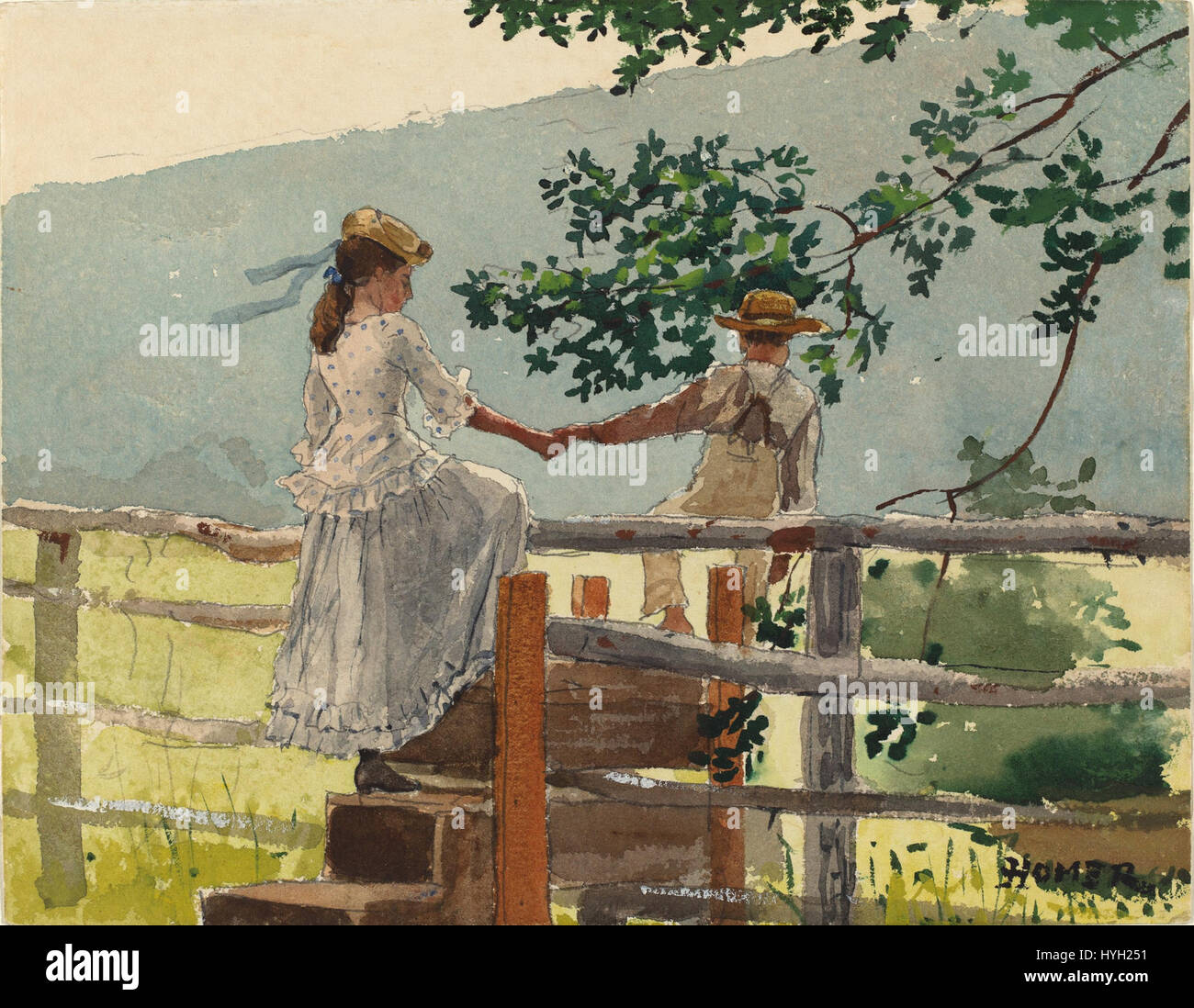 'On the Stile' by Winslow Homer captures a peaceful rural scene. The ...