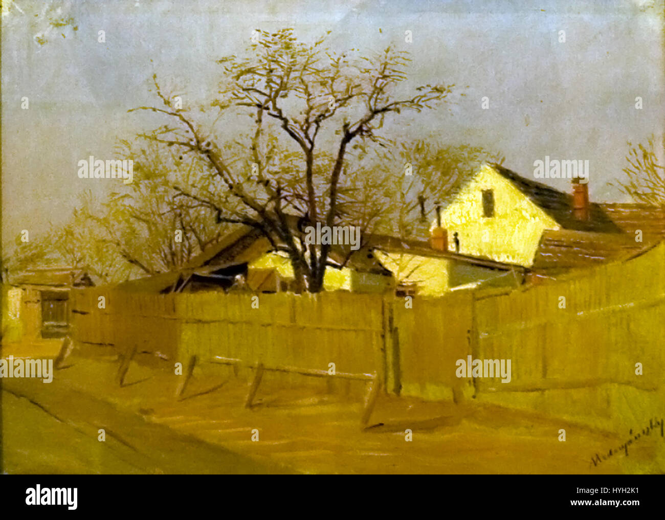 'Winter Street' depicts a city street scene during the winter season ...