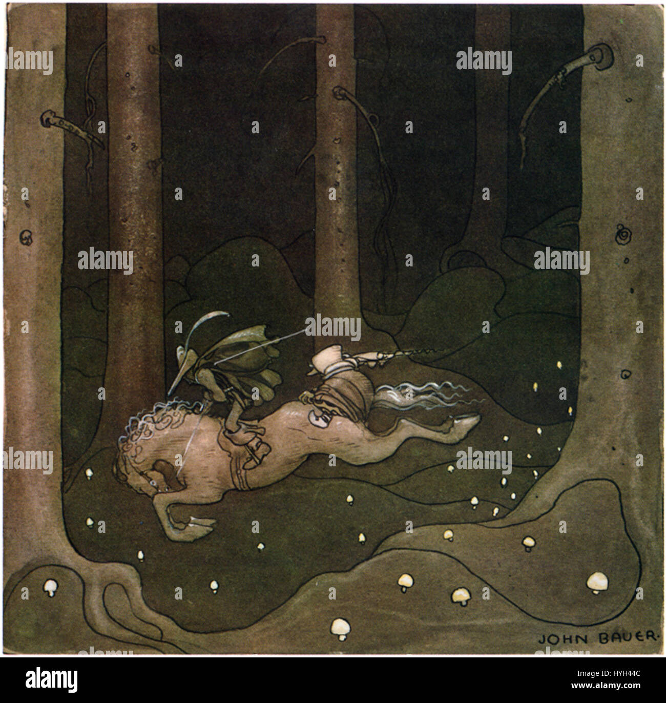 John Bauer's *Trollritten 2* from 1910 depicts a mystical, fairy tale ...