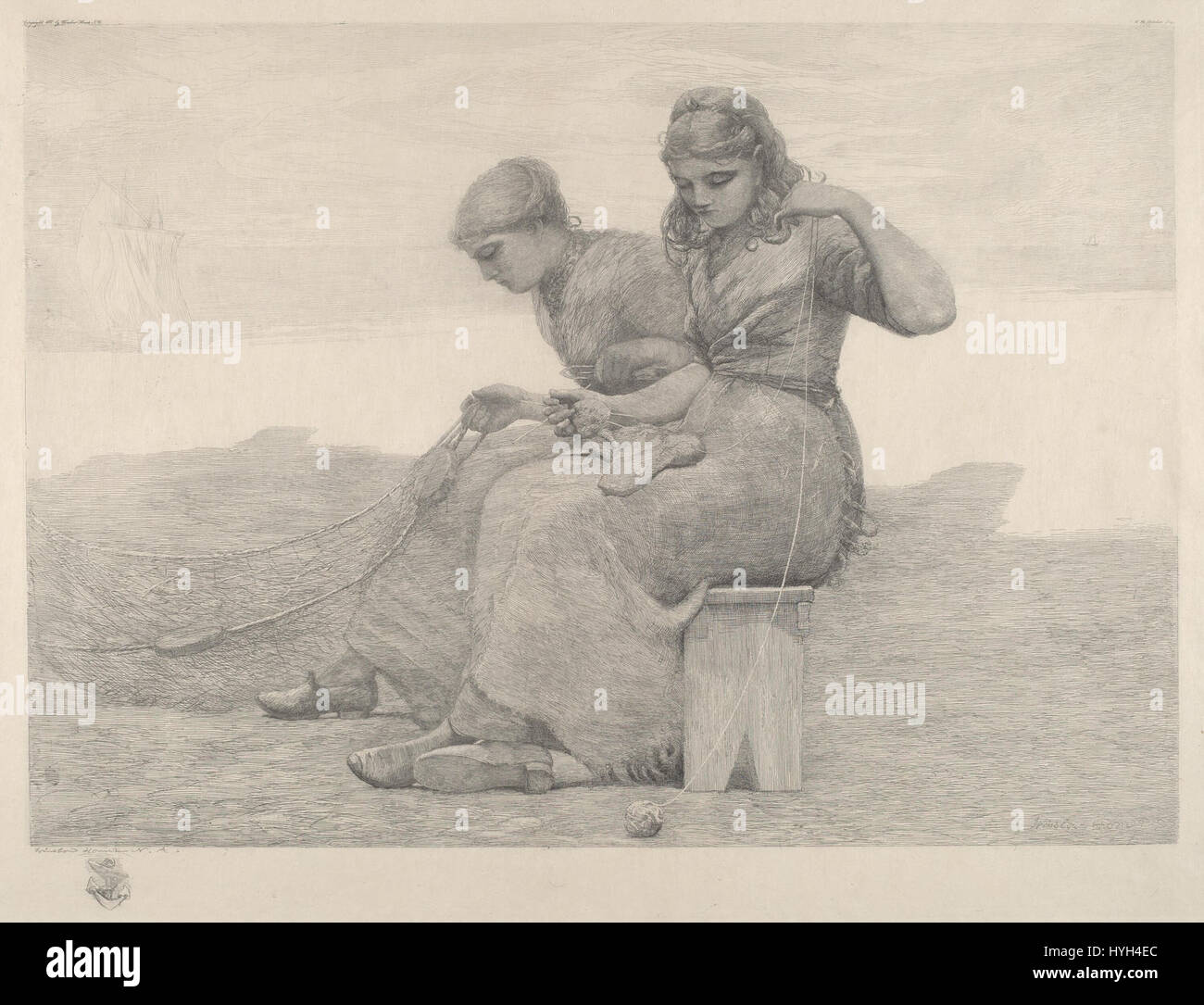Winslow Homer Mending Nets, 1888 (NGA Stock Photo - Alamy