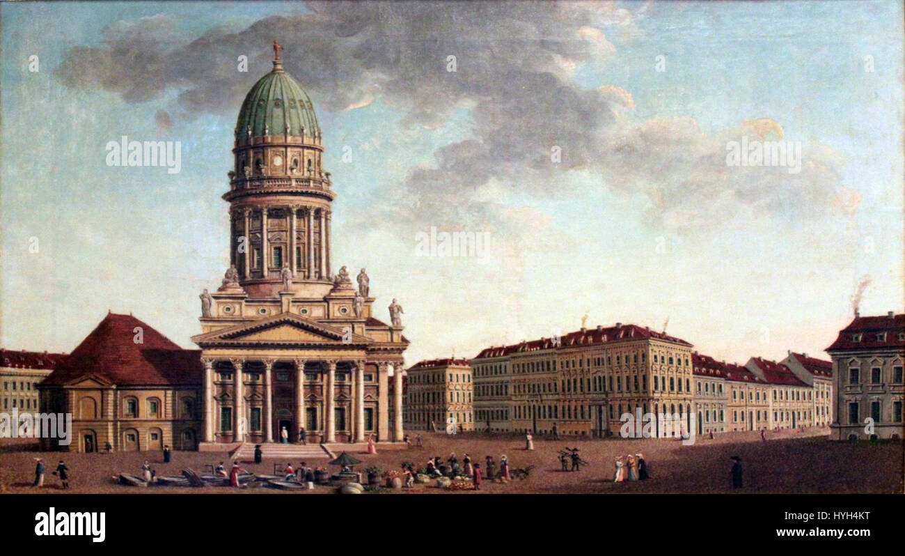 The 1785 painting by Fechhelm titled 'Gendarmenmarkt' depicts the ...