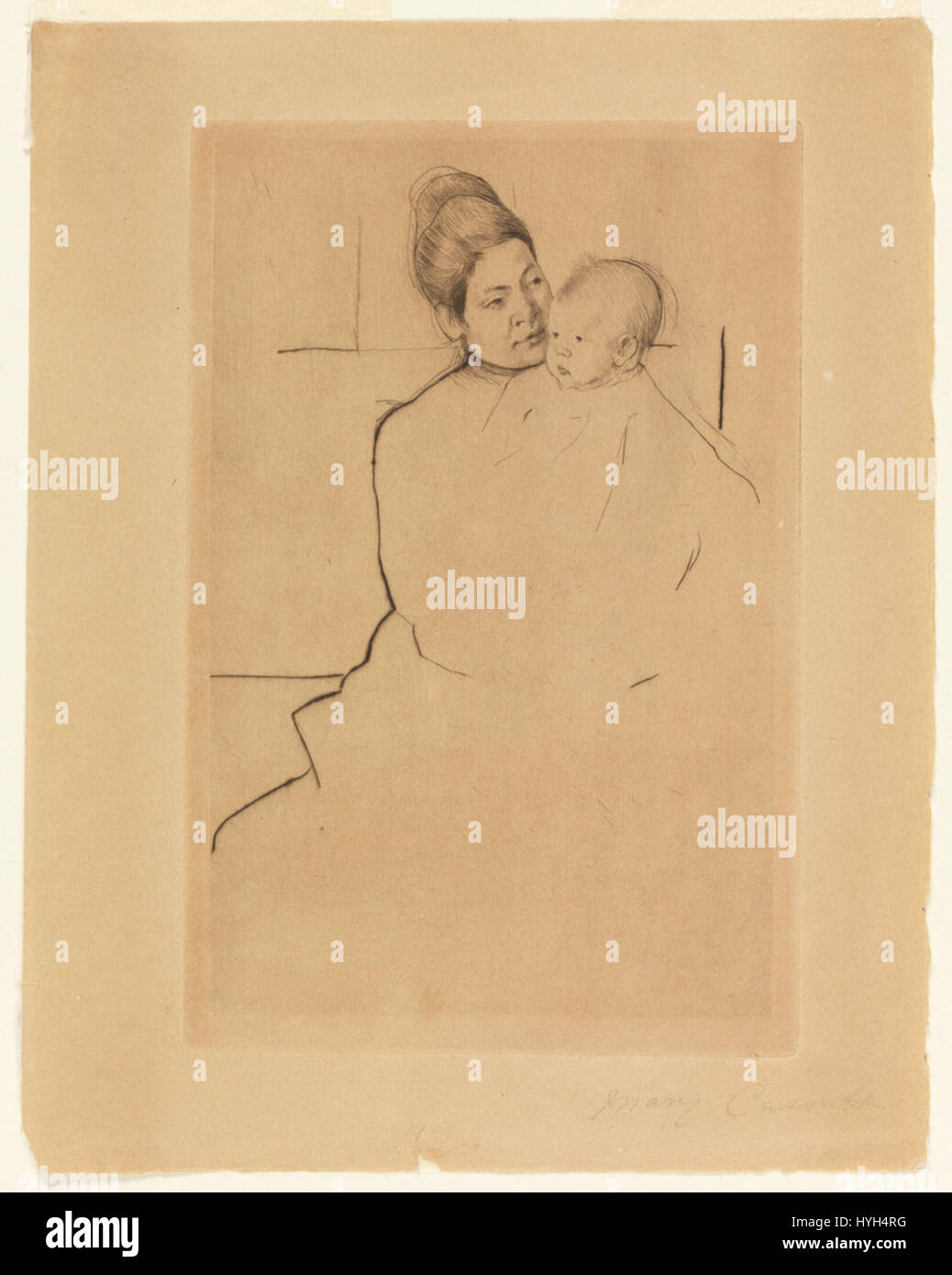 Mary Cassatt's painting *Held by his Mother* (1898) captures an ...