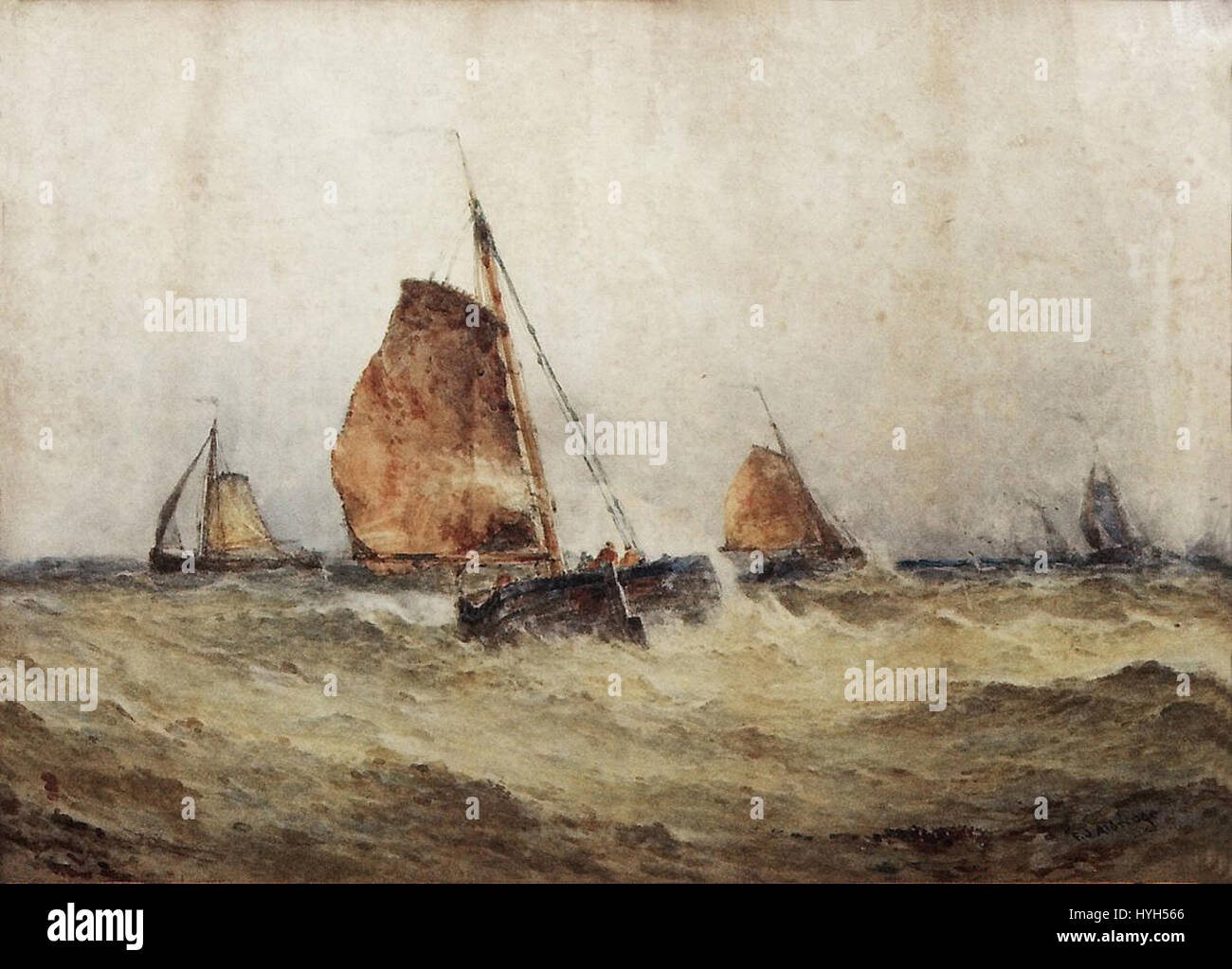 The painting 'Dutch Boats in the North Sea' likely depicts a seascape ...