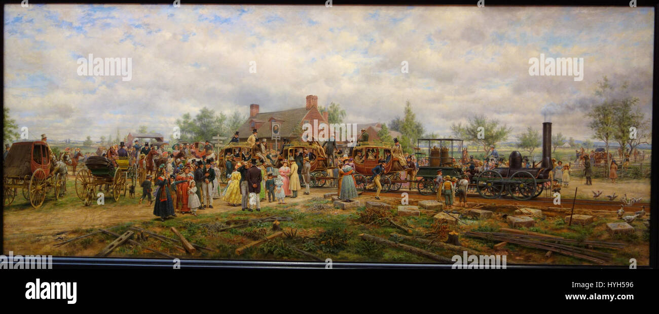 This oil painting by Edward Lamson Henry depicts the first railroad ...