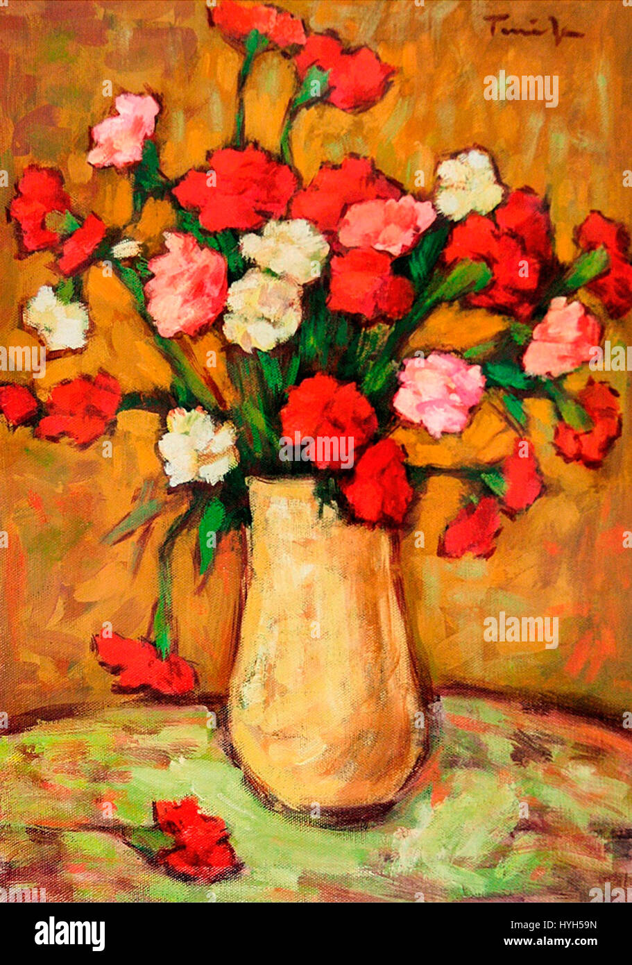 *Garoafele* by Nicolae Tonitza is a still-life painting featuring a ...