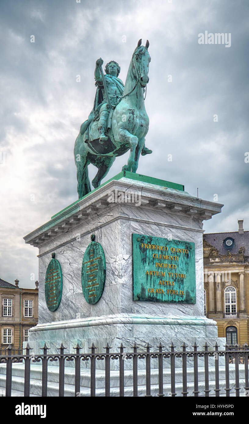 COPENHAGEN, DENMARK - AUGUST 22, 2014: Equestrian bronze statue of King ...