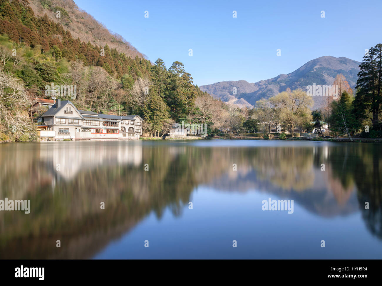 Kinrin Lake is a famous landmark of Yufuin town in Kyushu Island, Japan ...