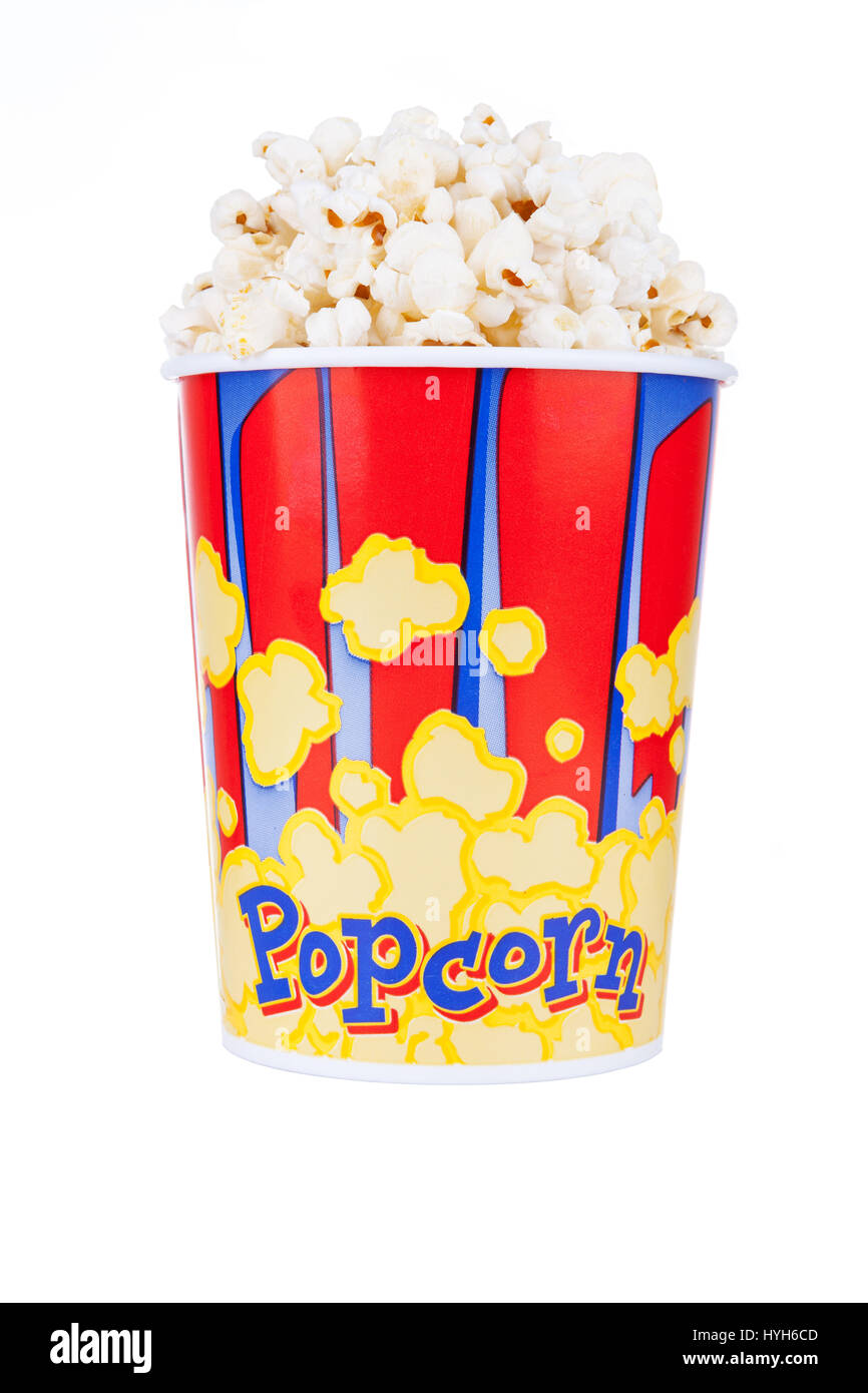 Bucket full of popcorn, isolated on white Stock Photo - Alamy