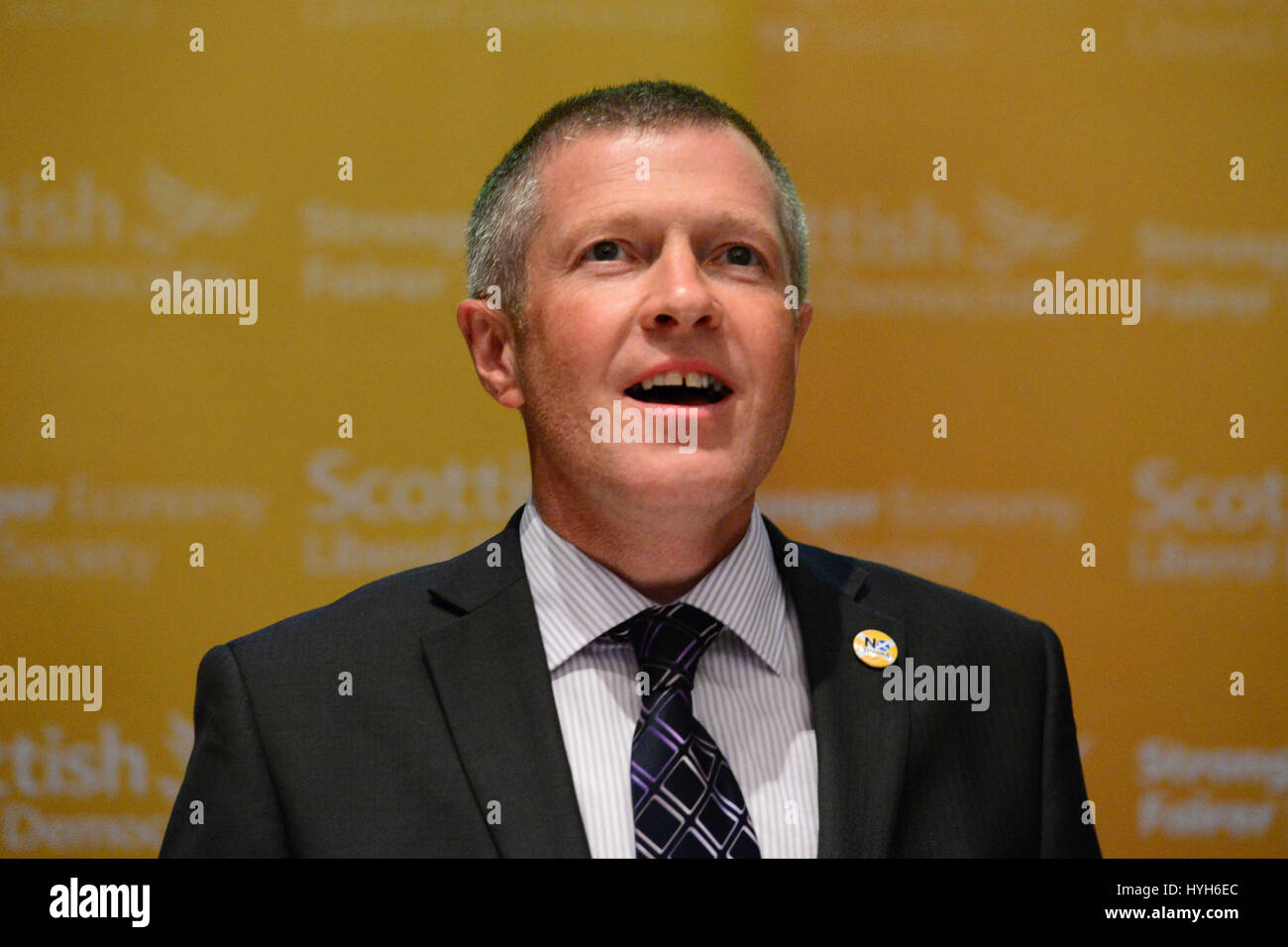 Scottish Liberal Democrat leader Willie Rennie speaking at a party ...