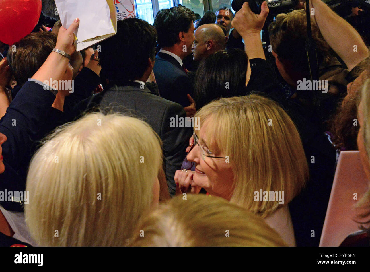 Shadow Scottish Secretary Margaret Curran (C) in the midst of a crowd ...