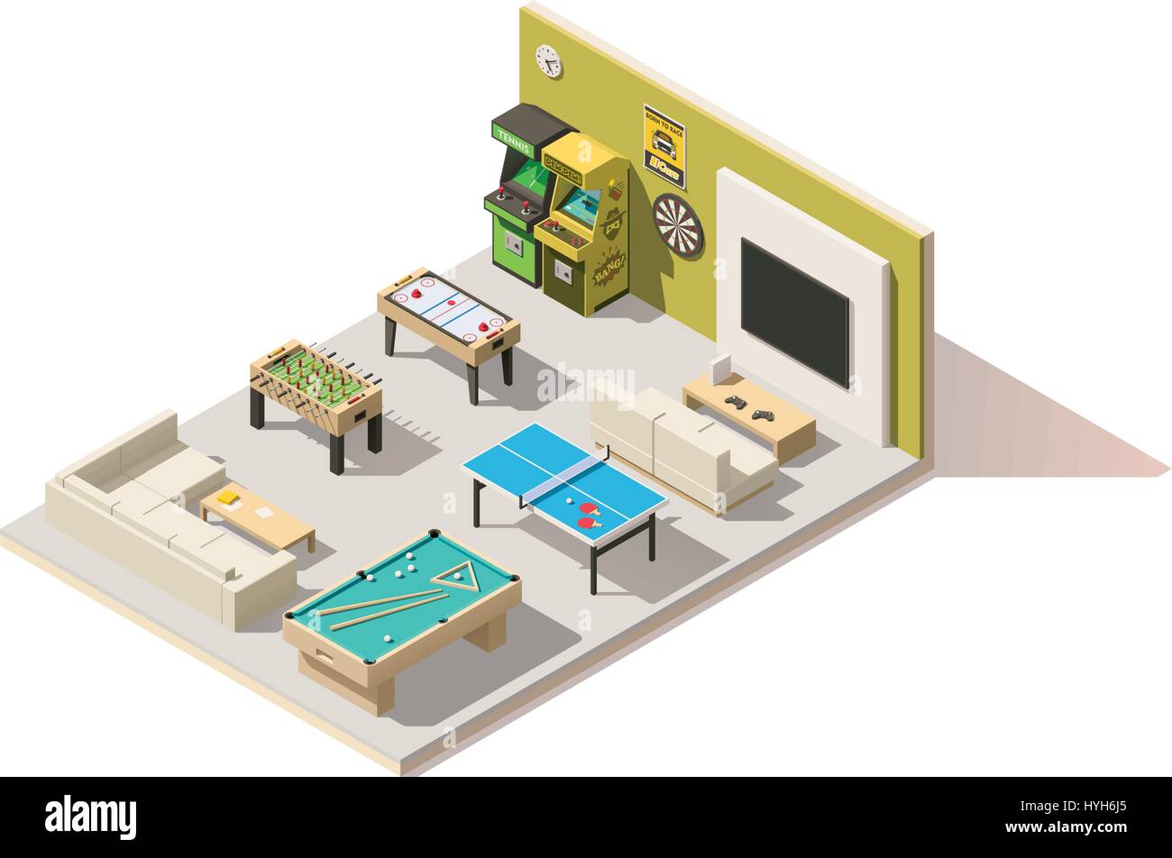 Vector isometric low poly recreation room interior Stock Vector Image ...