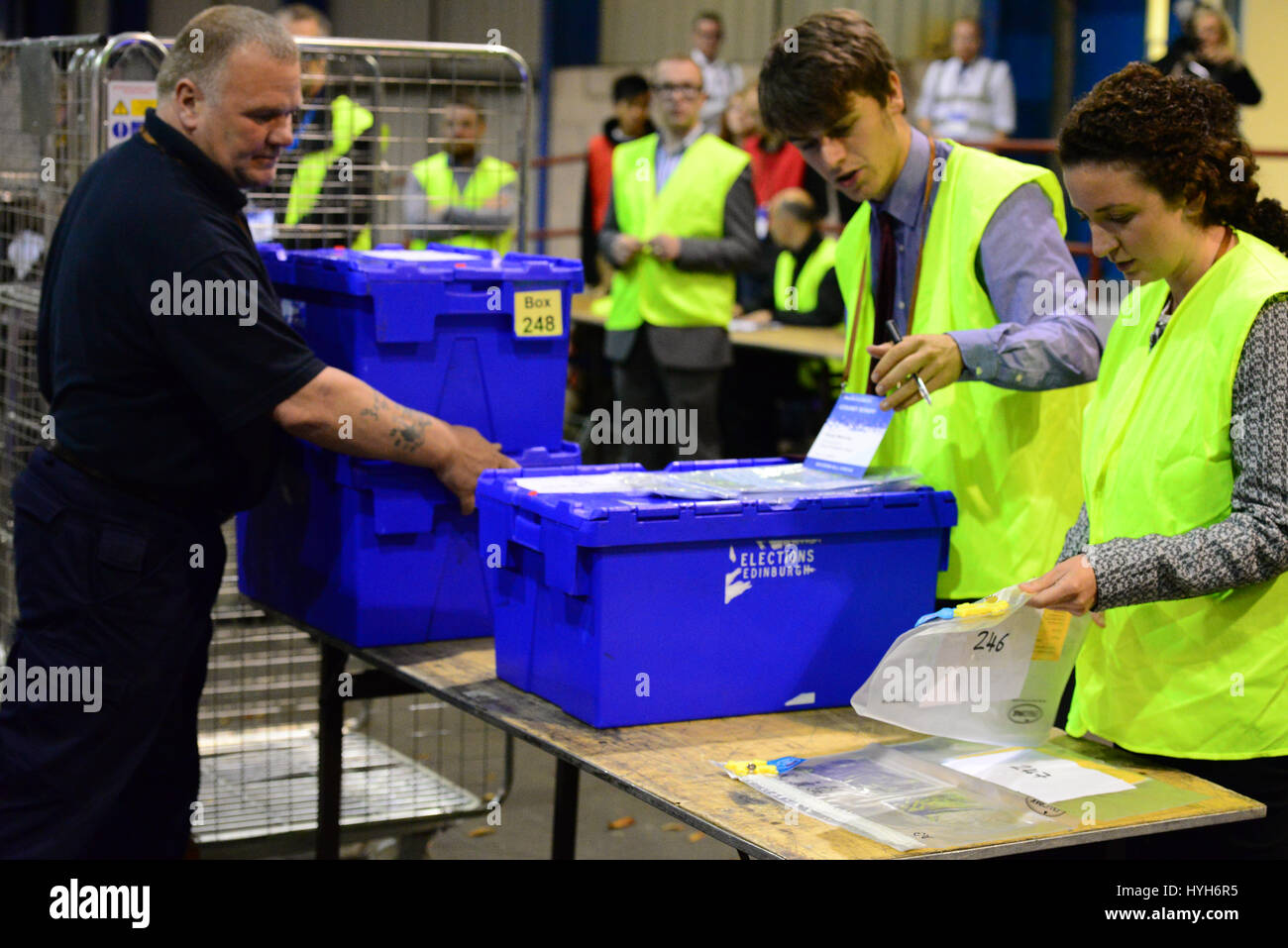 The first ballot boxes arrive at the Edinburgh count for the Scottish ...