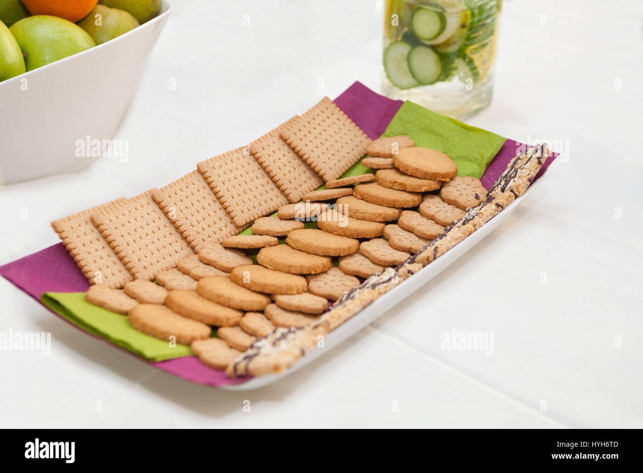 Variety of dry cookies served on a tray Stock Photo - Alamy