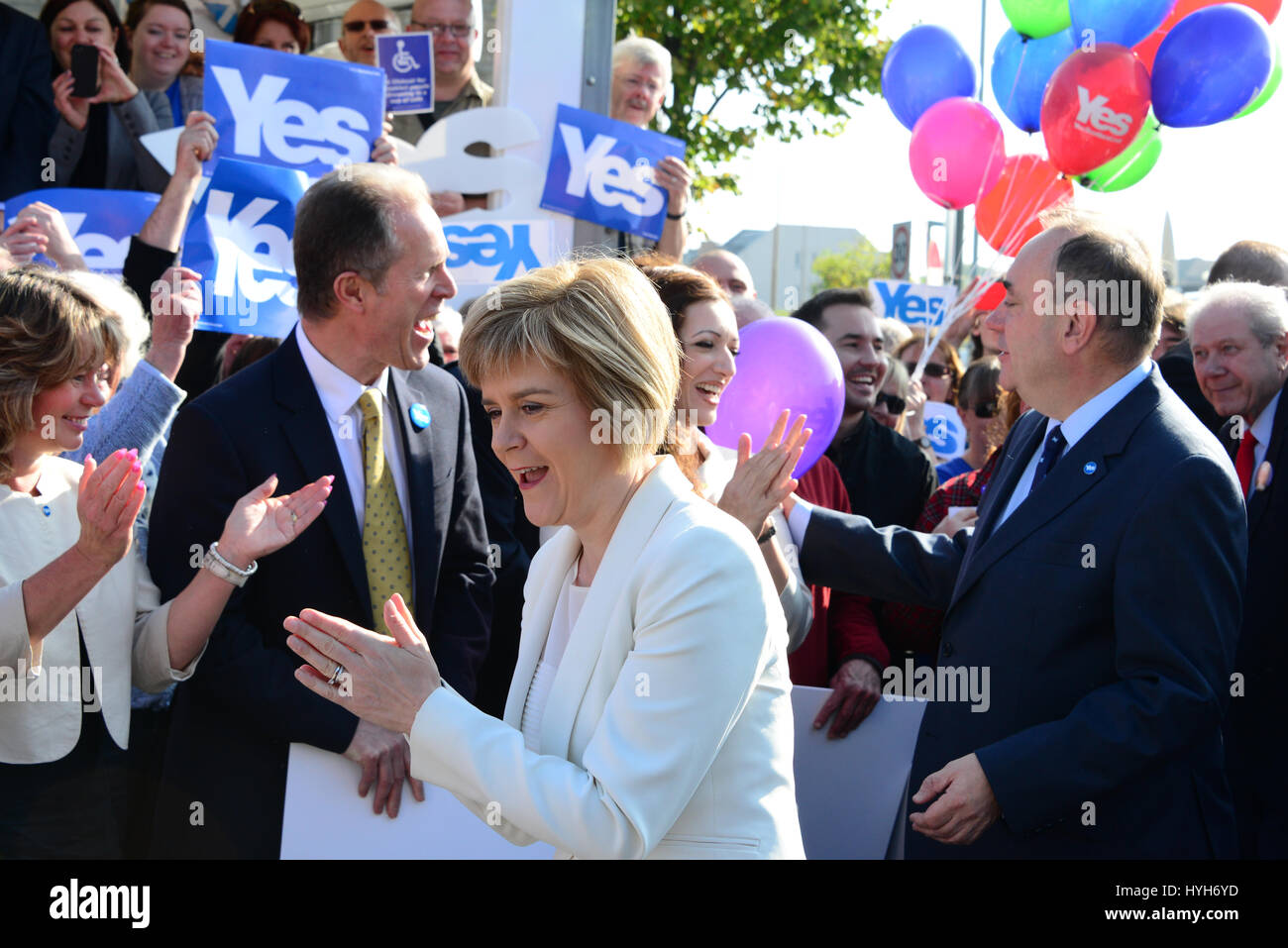 Nicola Sturgeon (C), Alex Salmond (2nd R), and Jim Sillars (R) arrive ...