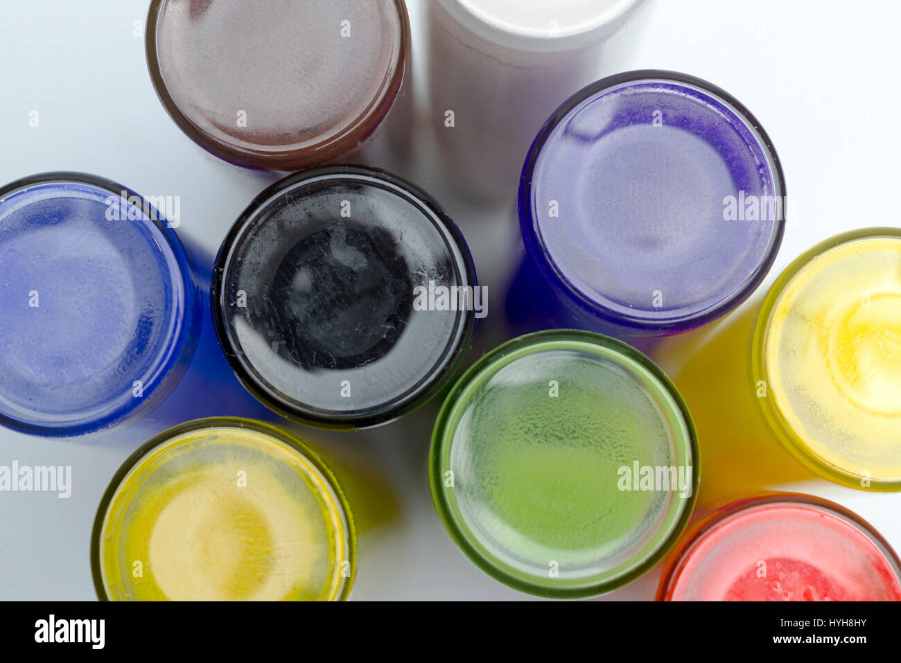 Closed flasks with liquid on a white background Stock Photo - Alamy