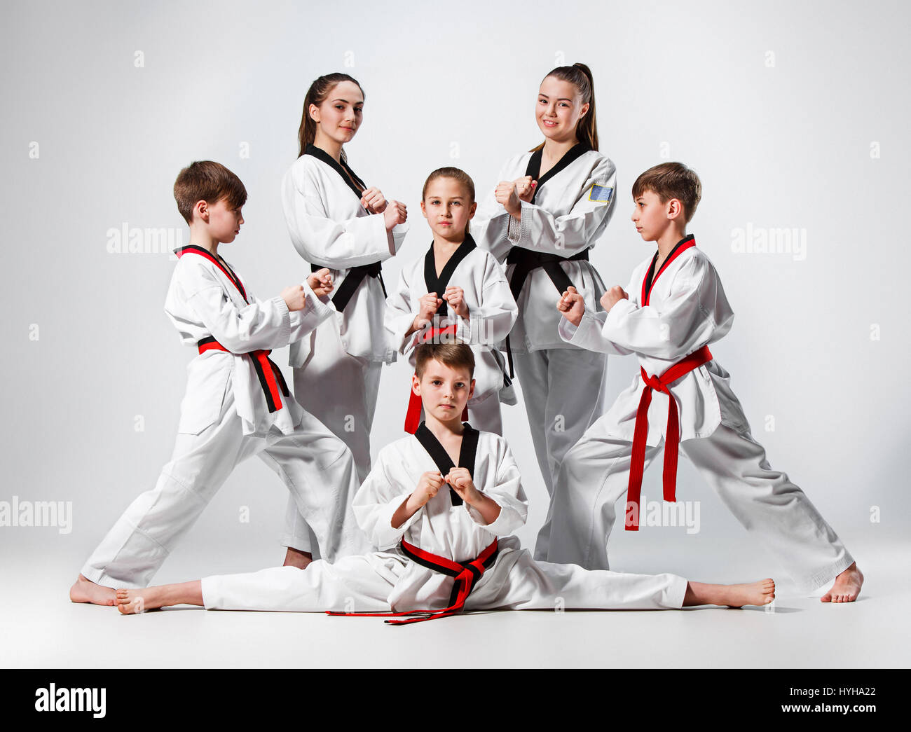 The studio shot of group of kids training karate martial arts Stock ...