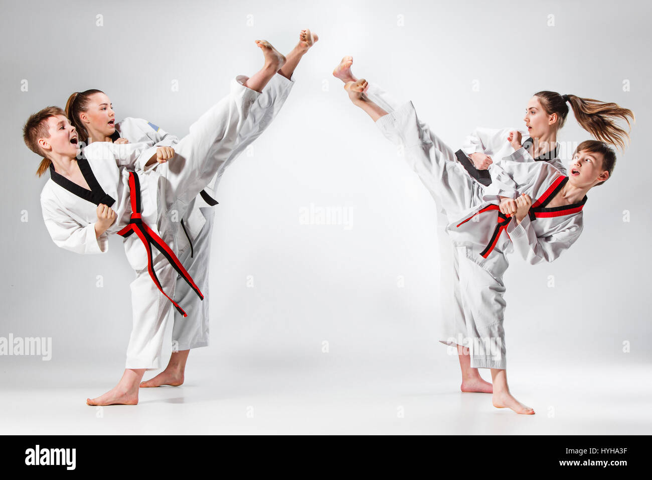 The studio shot of group of kids training karate martial arts Stock ...