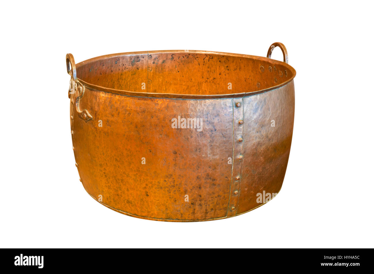 Ancient weathered copper basin isolated on white background with ...