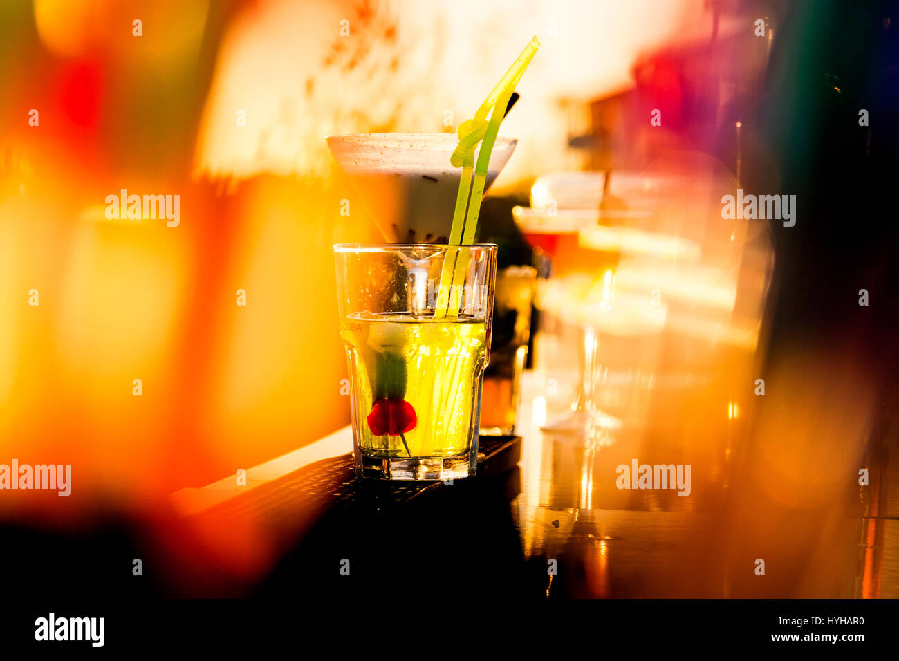 Cocktails at an outside bar at sunset in the warm sunshine Stock Photo ...