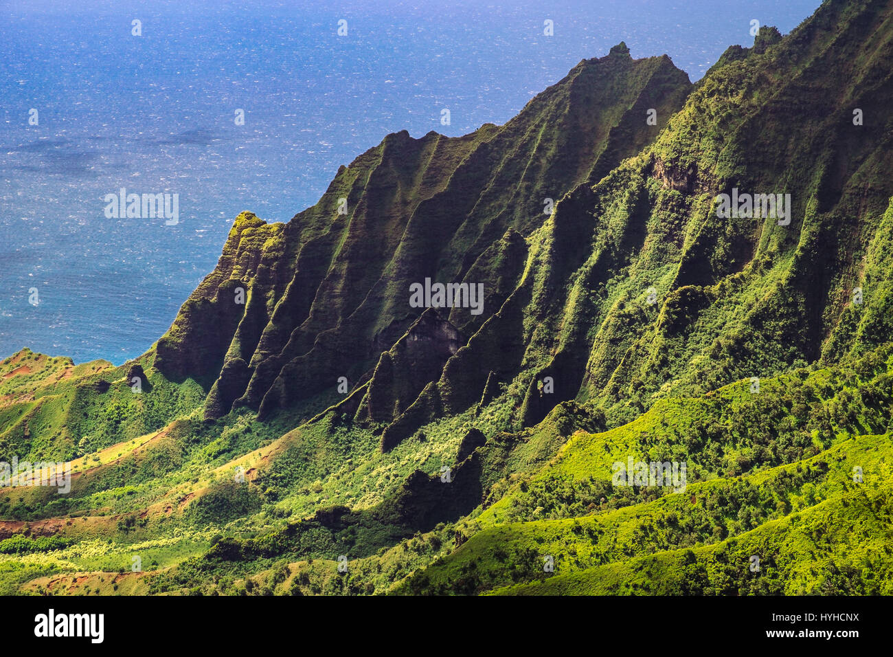 Landscape view of Kalalau valley cliffs at Na Pali coast, Kauai, Hawaii ...