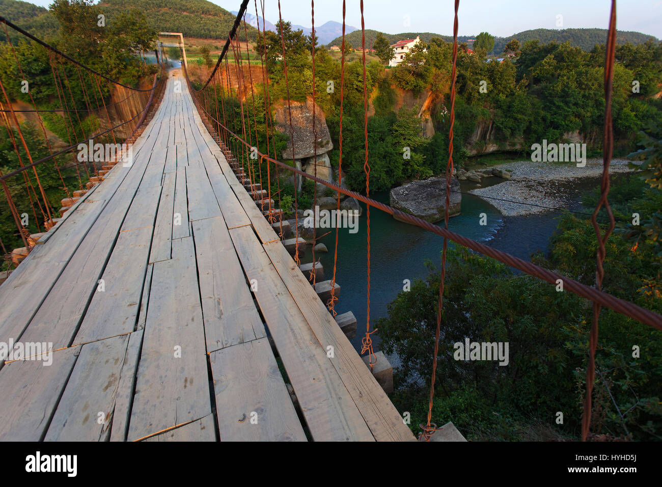 Hanging bridge in Albania Stock Photo - Alamy