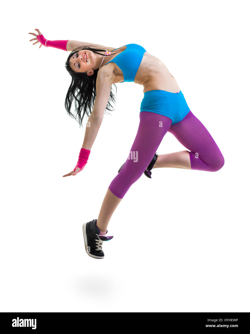 fitness woman doing exercises, isolated on white background in full ...