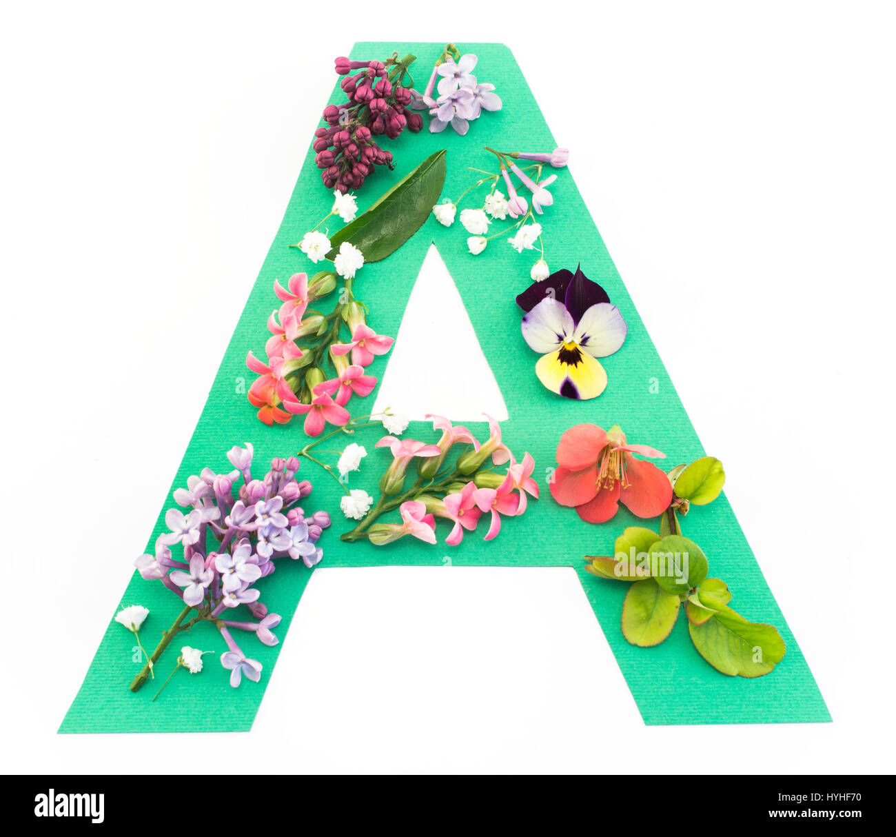 Letter A Made of Spring Flowers and Paper, on White Background Stock ...