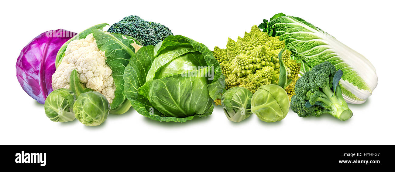 collection cabbages isolated on a white background Stock Photo - Alamy
