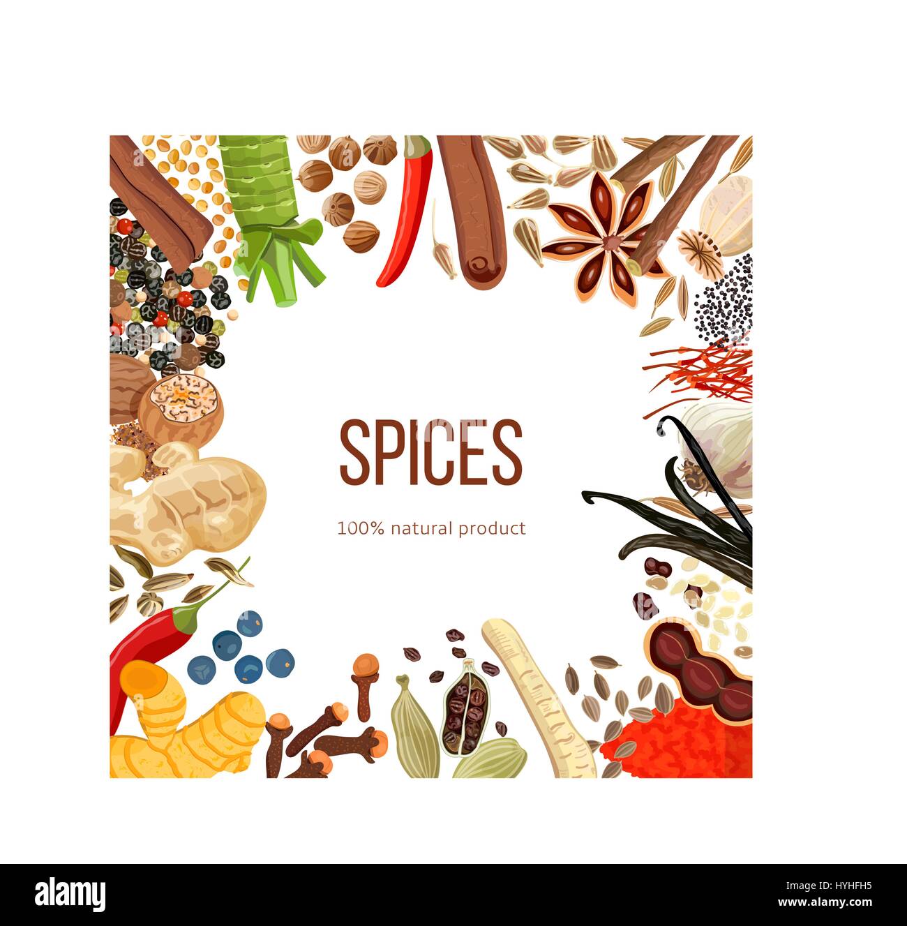 Ornament made of Spices with text 100 natural product Stock Vector ...