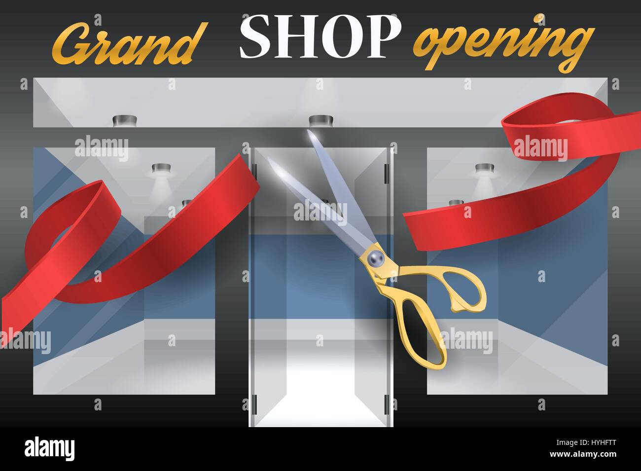 Grand opening vector illustration, background with red ribbon Stock ...