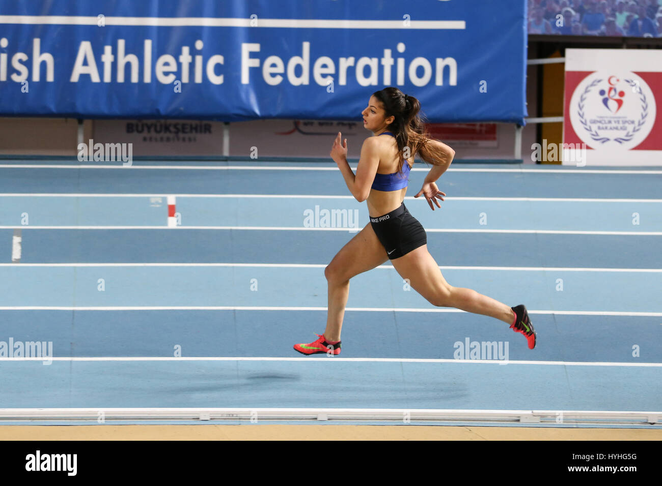 ISTANBUL, TURKEY - JANUARY 15, 2017: Athlete Merve Taskin running ...