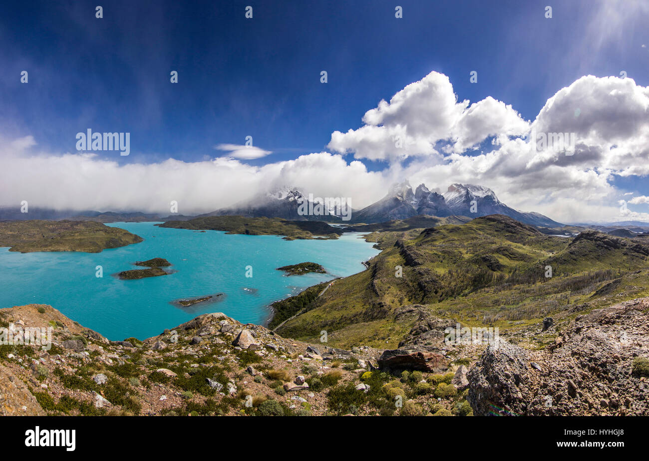 mountains of patagonia at daylight near blue lake from viewpoint Condor ...