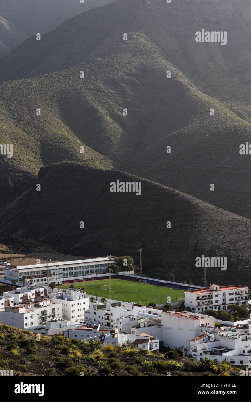 Football field from above between mountains Stock Photo - Alamy
