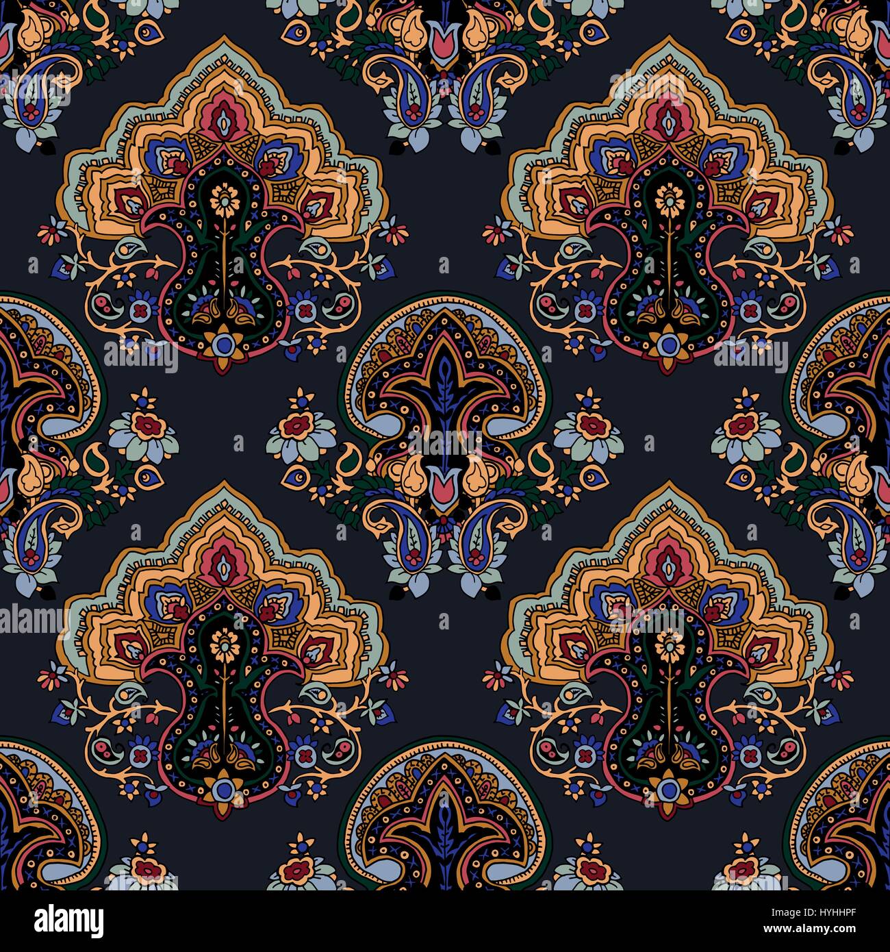 Abstract Geometric Seamless Paisley Pattern Traditional Oriental
