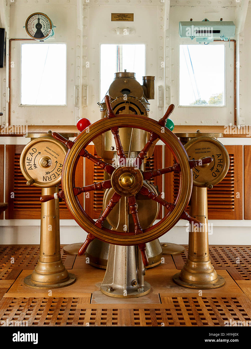 Wooden Controls of an old vintage ship Stock Photo - Alamy