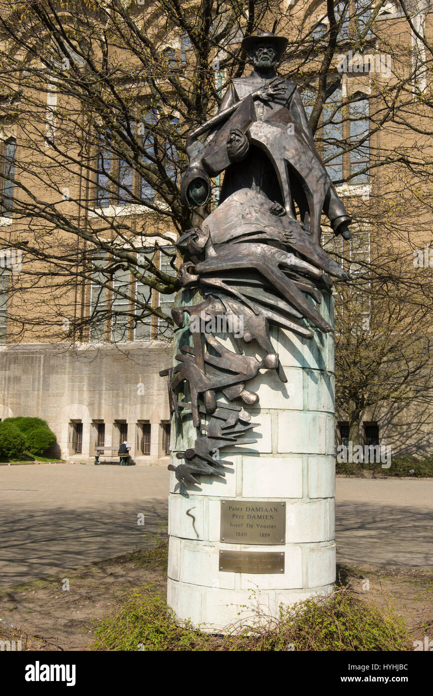 The statue of Father Damian near the Sacre Coeur church in Brussels ...