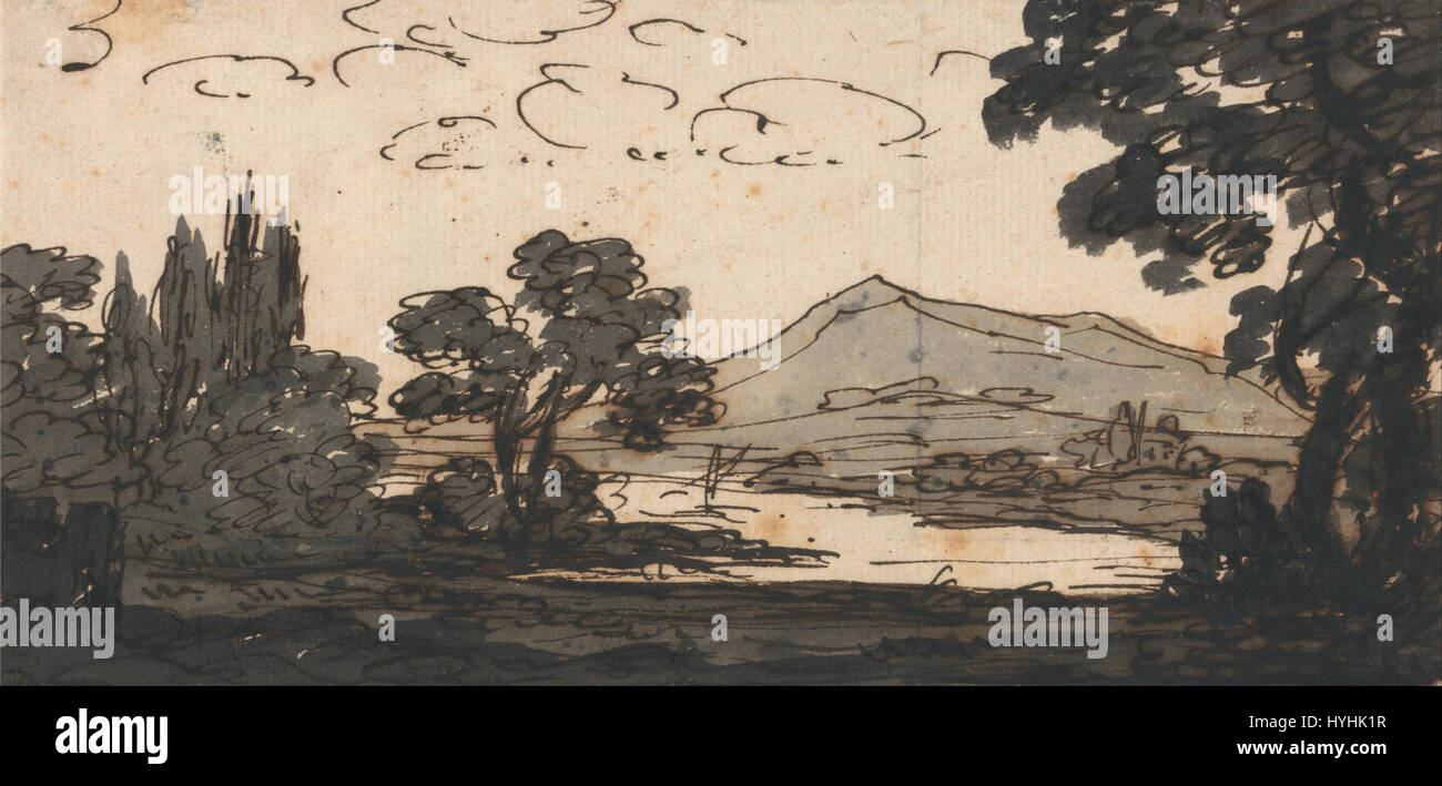 Alexander Cozens' 'Landscape with Mountain and Lake' is a naturalistic ...