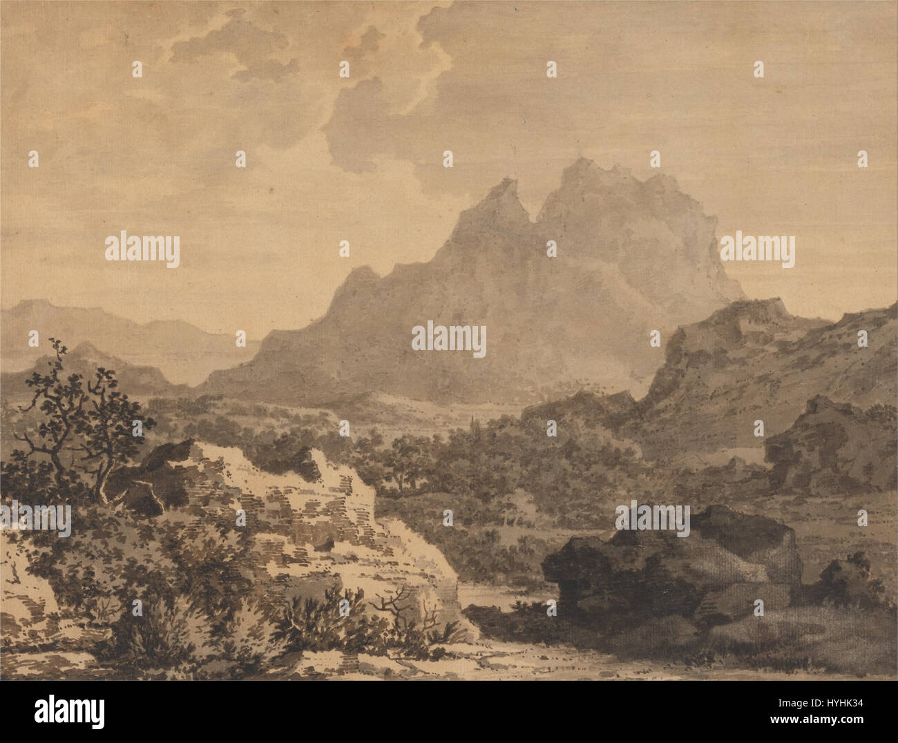 ‘Mountainous Landscape’ by Alexander Cozens is a classic example of his ...