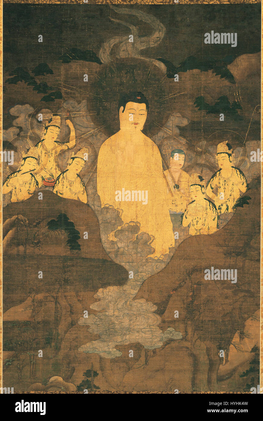 *Amida Coming Over the Mountain* depicts a scene from Buddhist ...