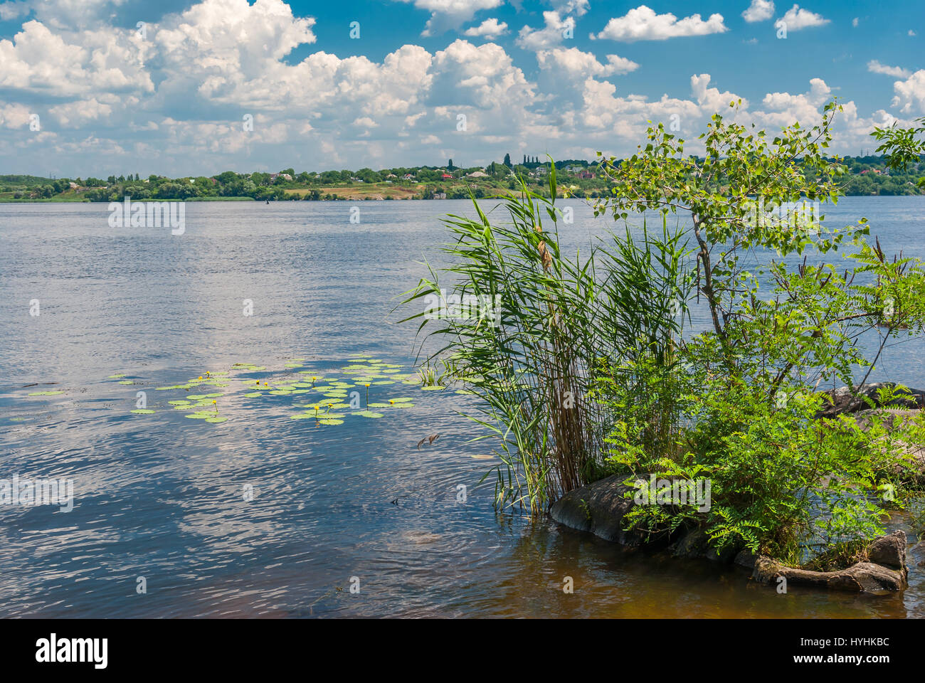 Tranquil landscape on a Dnepr river at June in central Ukraine Stock ...