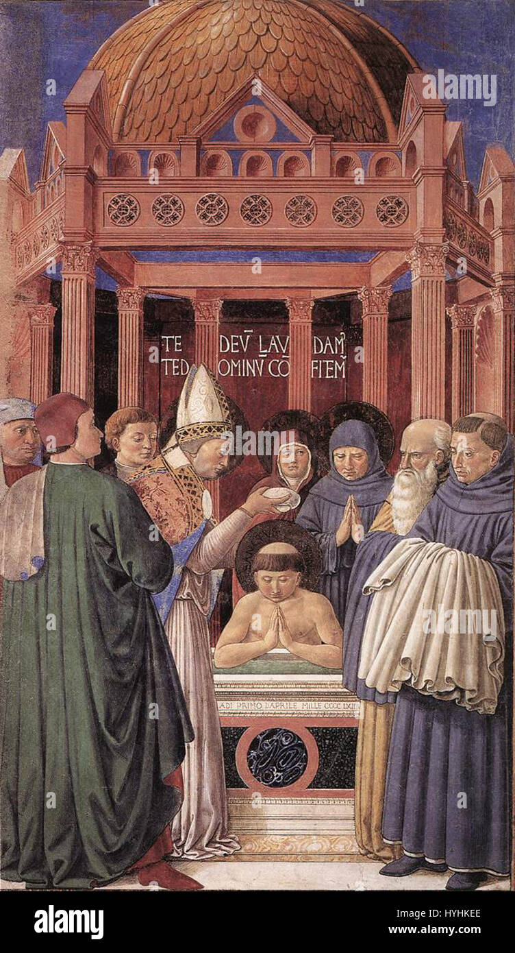 The painting 'Baptism of St. Augustine' illustrates the moment when St ...