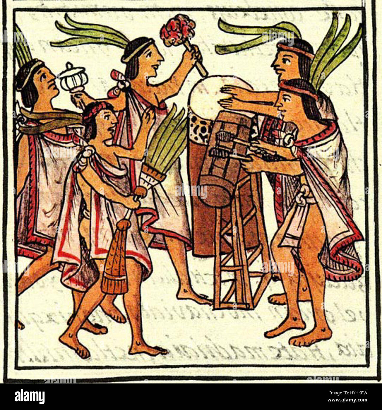 Aztec drums, Florentine Codex Stock Photo - Alamy