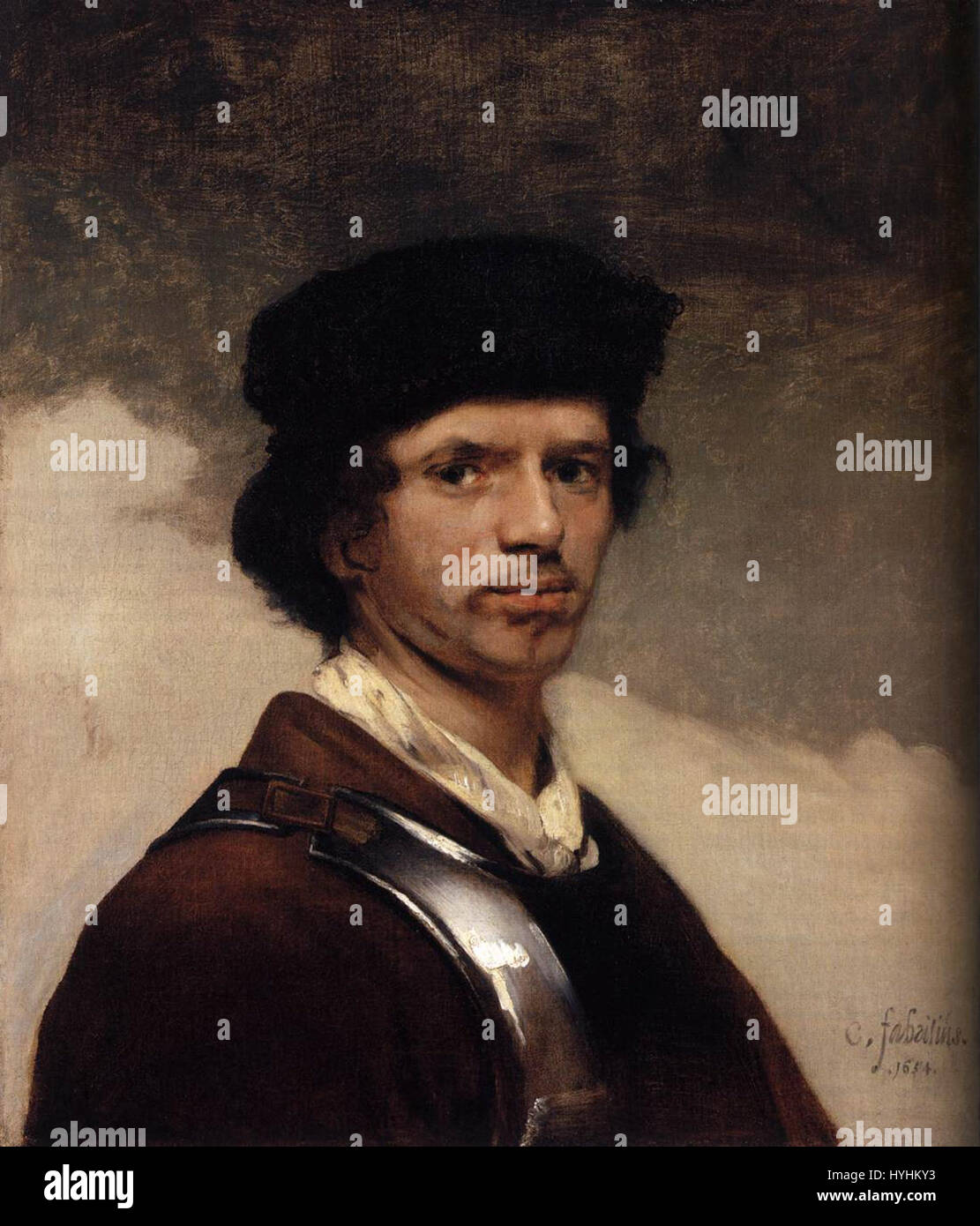 A self-portrait by Carel Fabritius, a Dutch painter, showcasing the ...