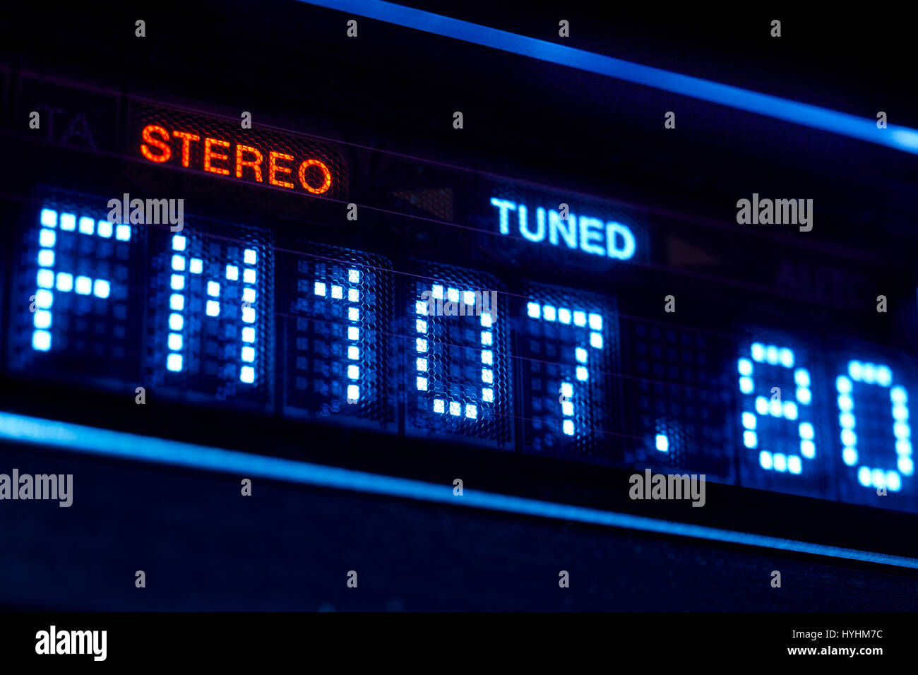 FM tuner radio display. Stereo digital frequency station tuned ...