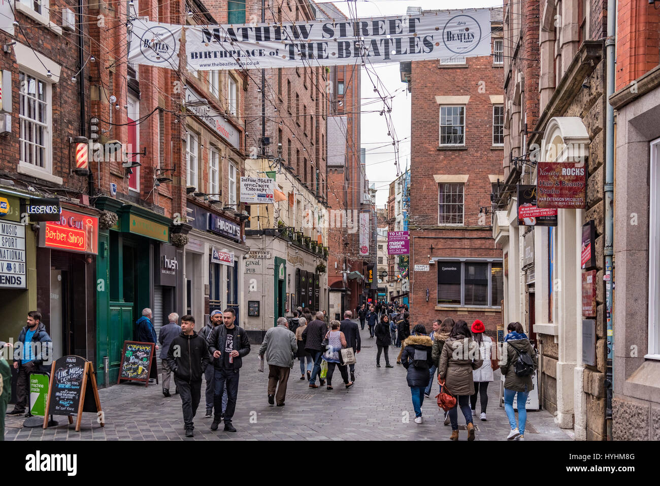 Mathew street home of the Cavern and the Beatles band Stock Photo - Alamy