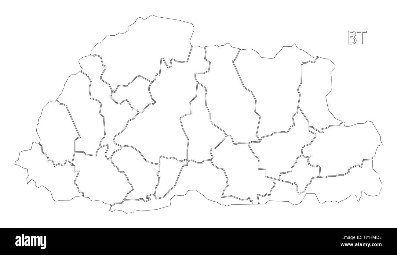 Bhutan outline silhouette map illustration with districts Stock Vector Image & Art - Alamy