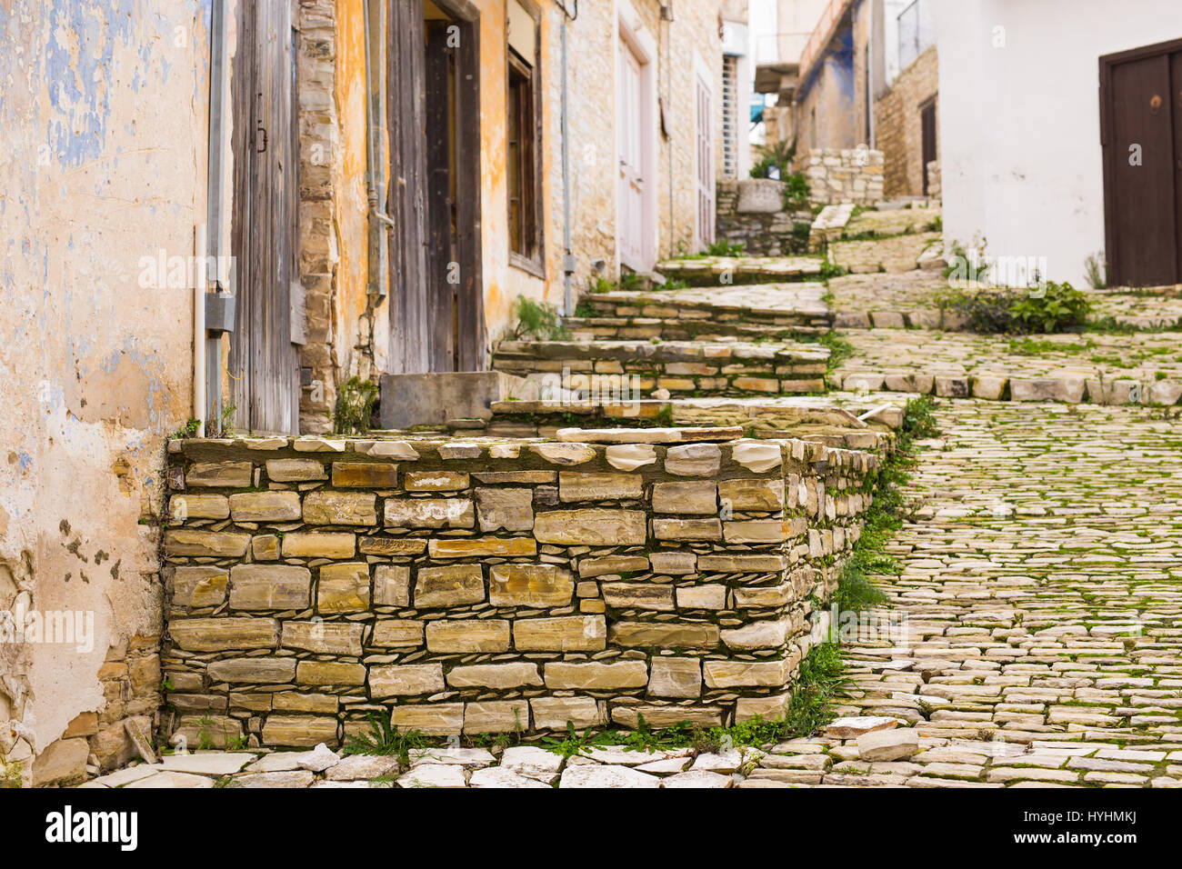 Beautiful view of scenic narrow alley with historic traditional houses ...